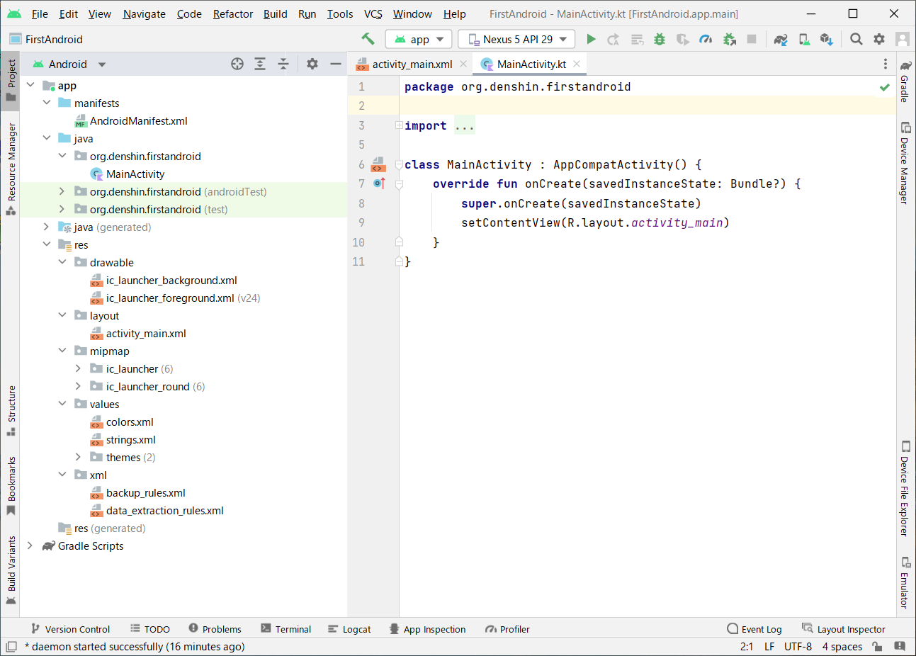 Overview of the project screen in Android Studio – Fun e-Programming