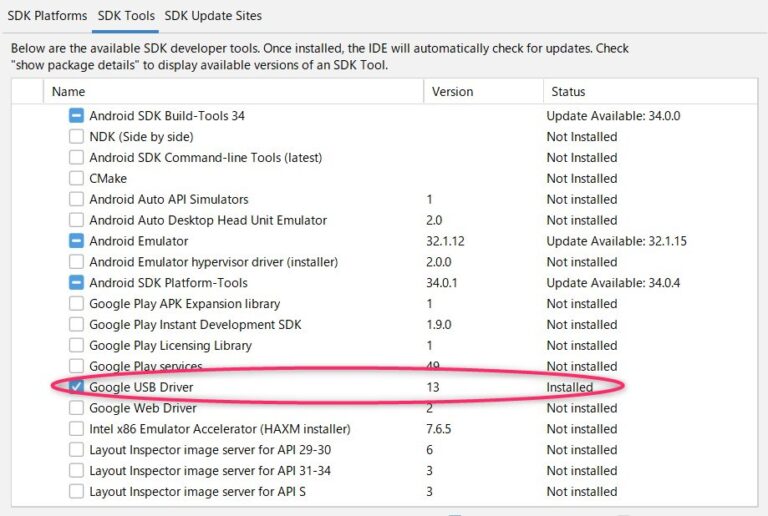 Add Google USB driver – Fun e-Programming